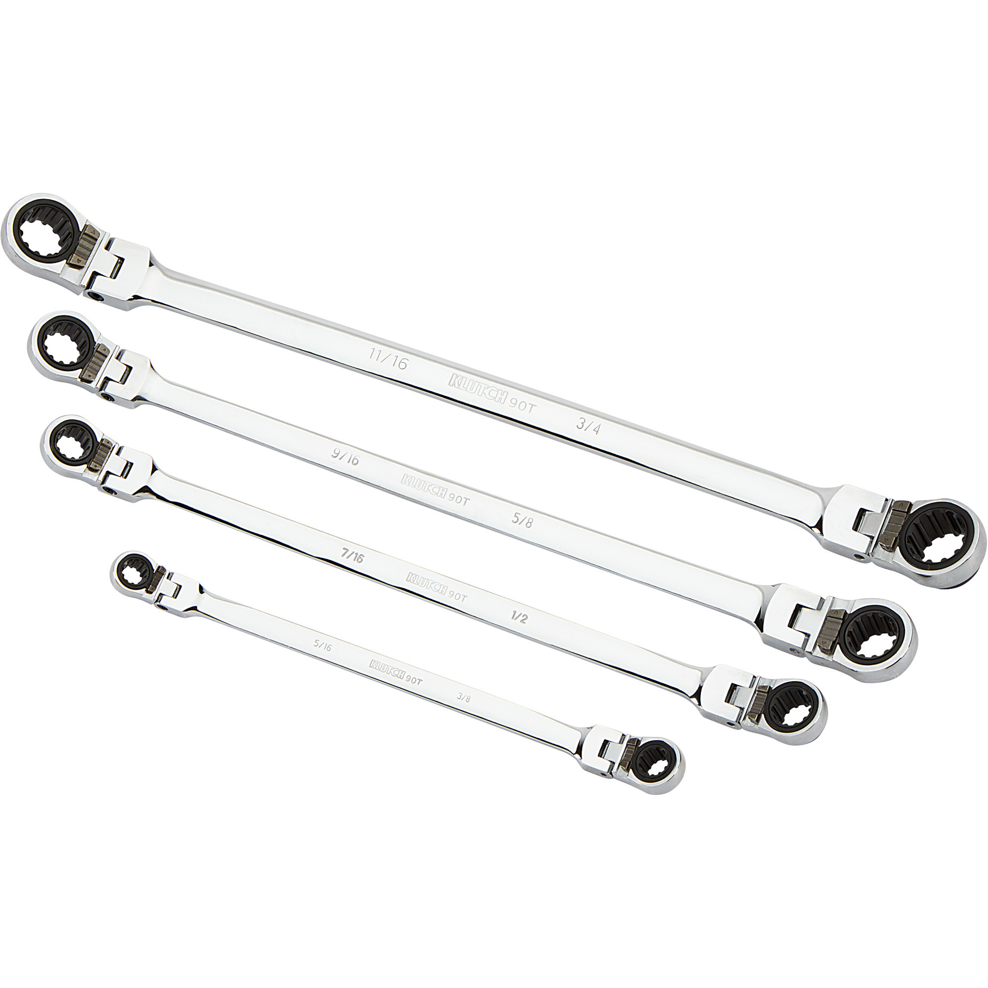 Klutch 4-Pc. Long Flex Head Spline Reversible Ratcheting Wrench Set, SAE, Model# PL81665 ...